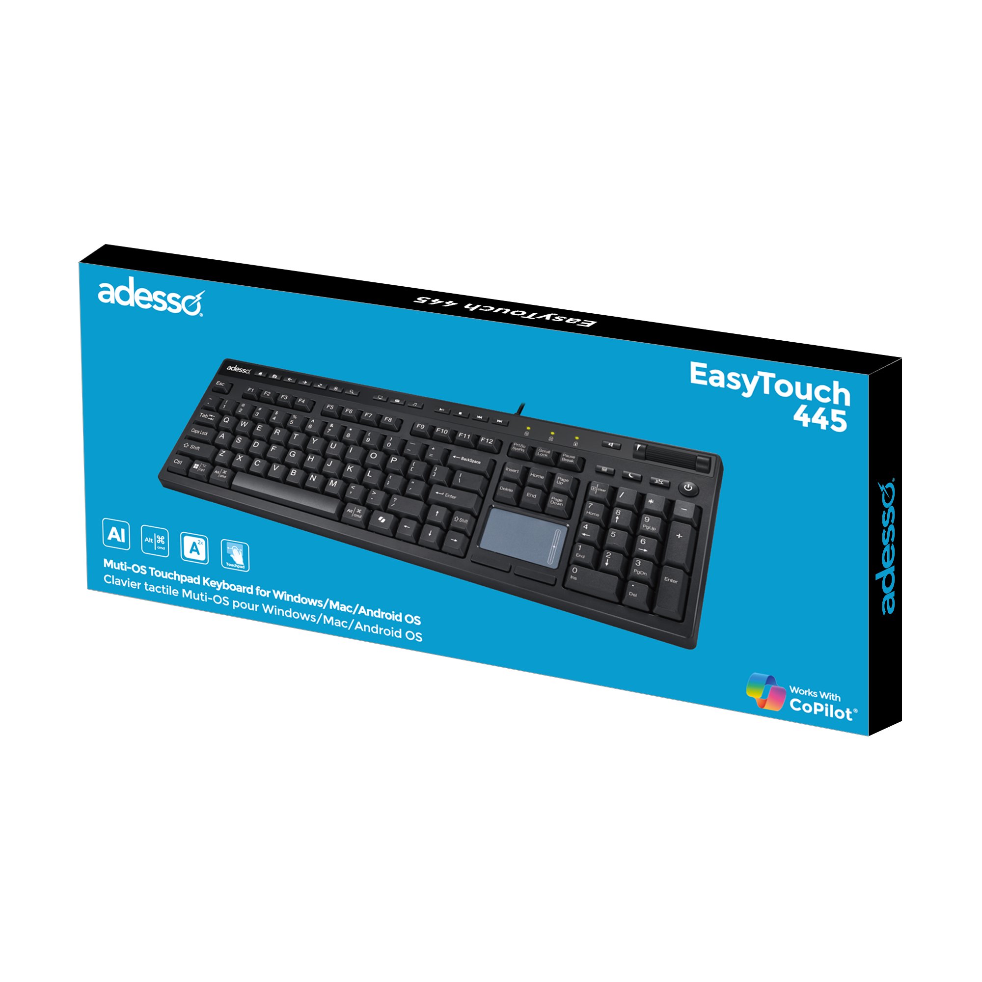Adesso AKB-445UB Multi-OS Full-sized Touchpad Keyboard - Wired