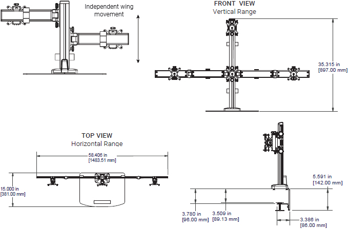 Ergotech Quad 1x3 Monitor Desk Stand - 130-D28-B13