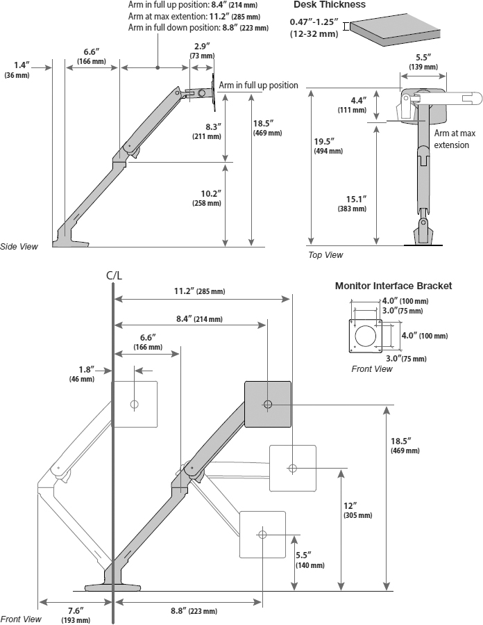 No Clamp, MXV Desk Mount LCD Monitor Arm Ergotron 45-545-216