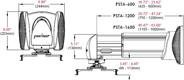 Peerless PSTA-1200 Short Throw Projector Mount with Arm Length up to 47 ...